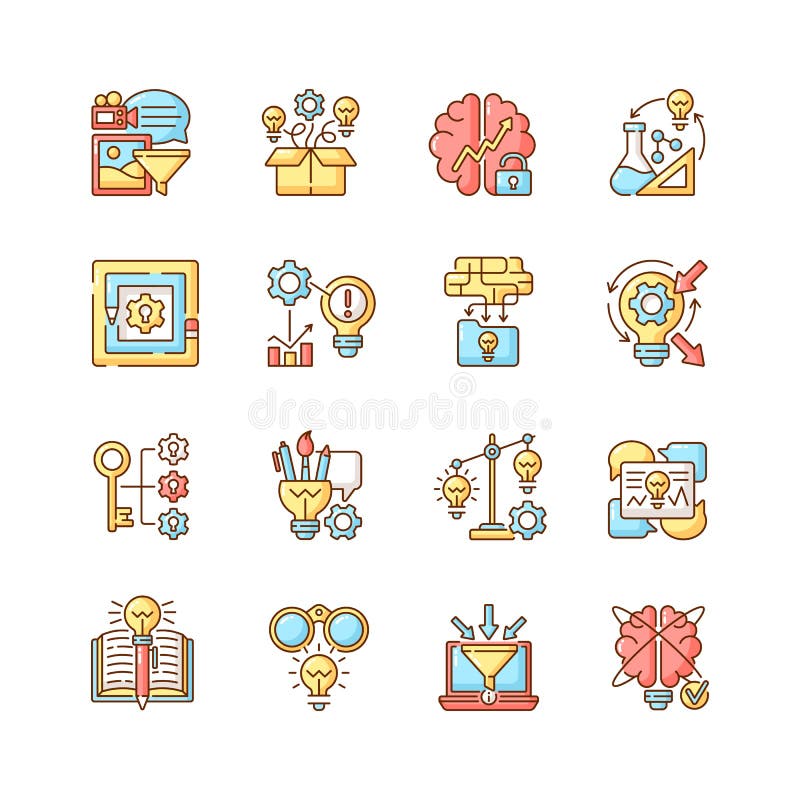 Creative Thinking RGB Color Icons Set Stock Vector - Illustration of ...