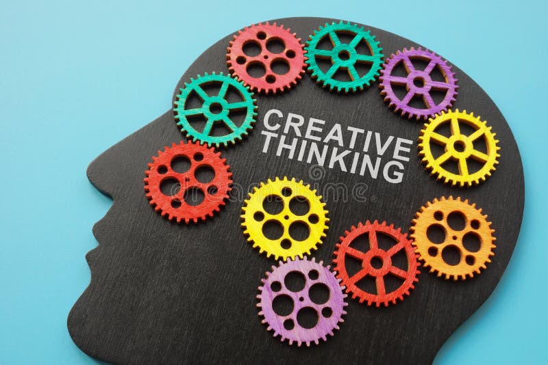 Creative Thinking Sign on the Head Shape and Cog Wheels. Stock Photo ...