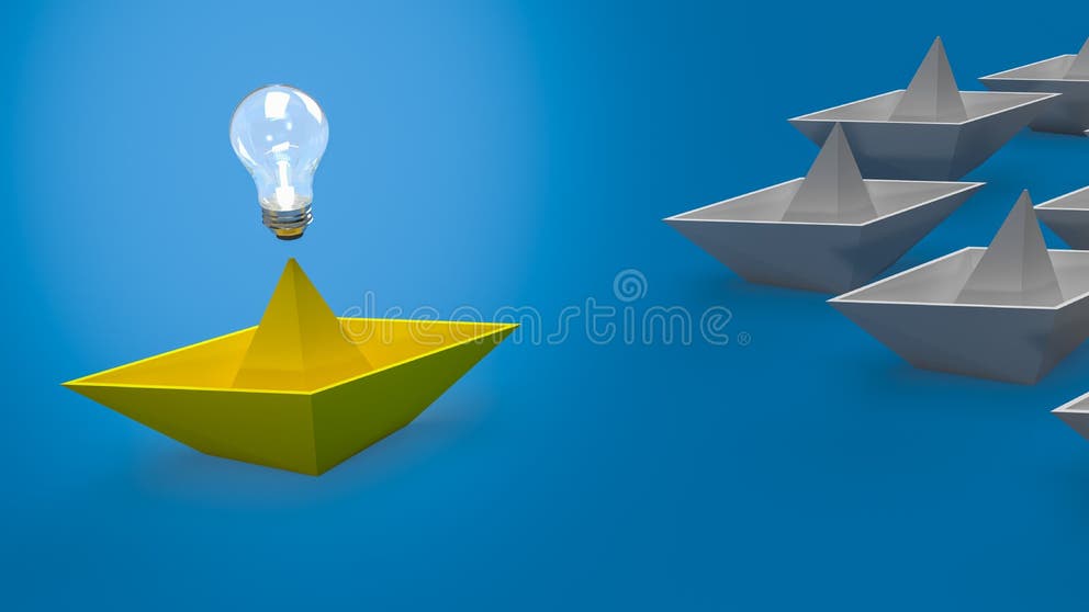 The Creative Thinking, Yellow Boat and Light Bulb for Idea Concept 3d ...