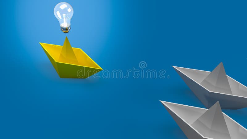 The Creative Thinking, Yellow Boat and Light Bulb for Idea Concept 3d ...