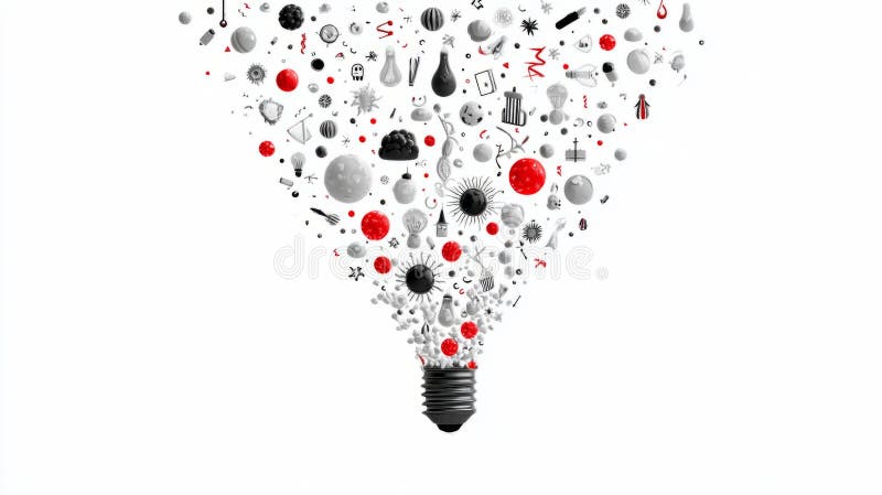 Creative Thought Explosion with Idea Icons Flying Out Minimal on White ...