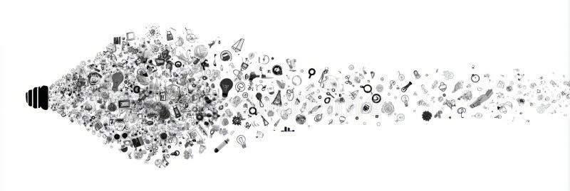 Creative Thought Explosion with Idea Icons Flying Out Minimal on White ...