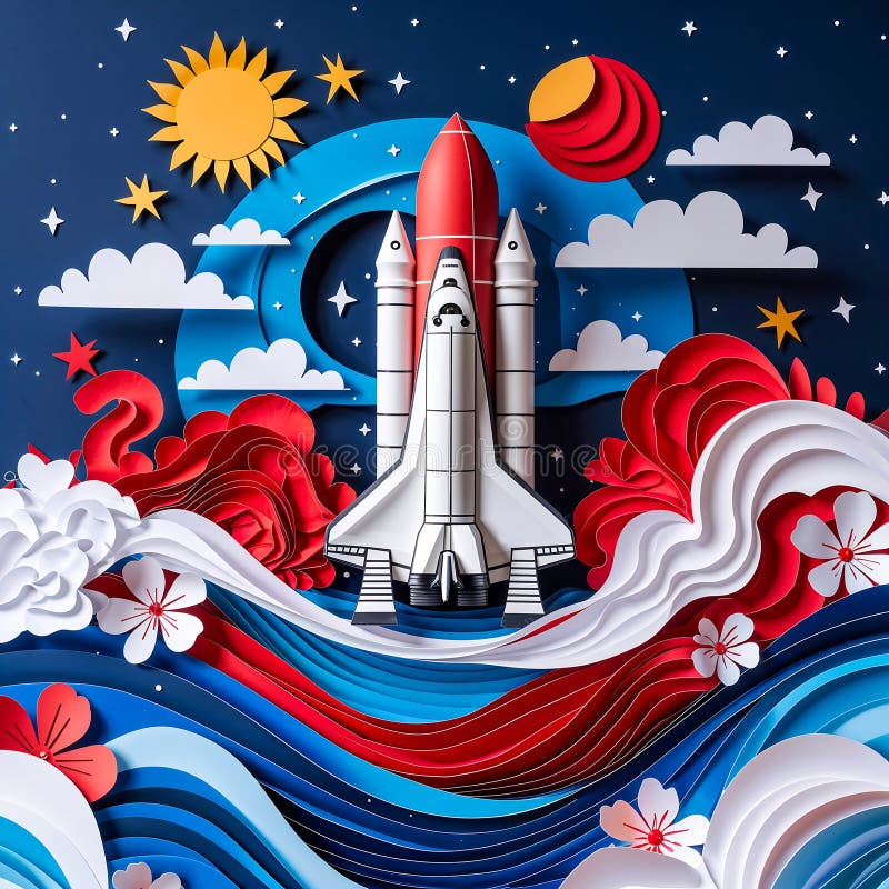 Three-Dimensional Space Shuttle Launch with Colorful Paper Cutouts ...