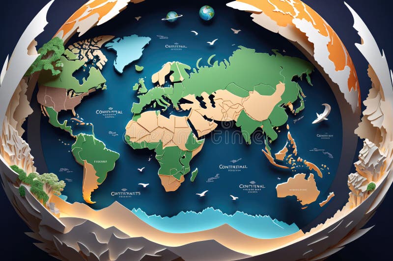 Creative Three-Dimensional World Map Crafted from Paper Displaying ...