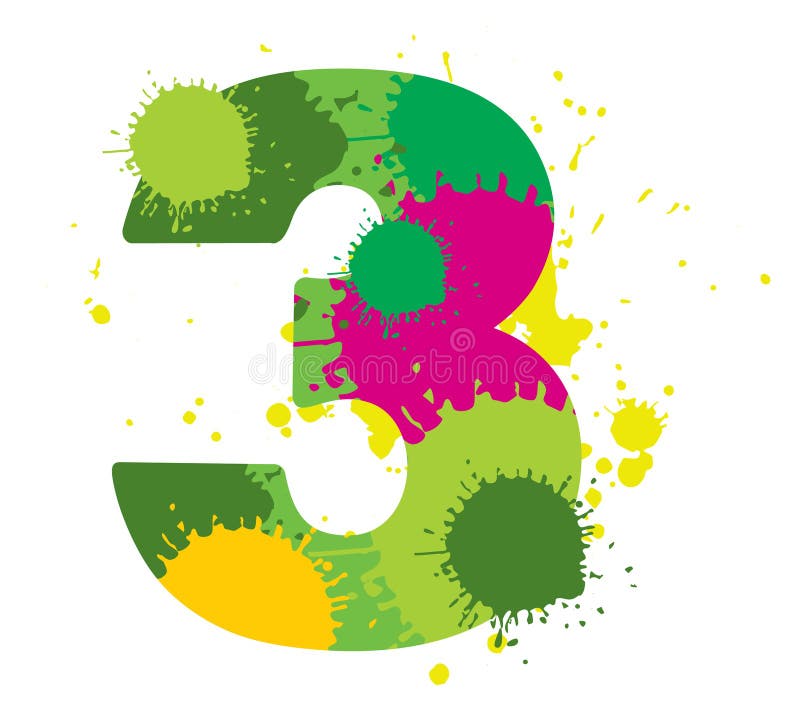 Creative Three Sign. Color Paint Drops on Number Shape Stock Vector ...