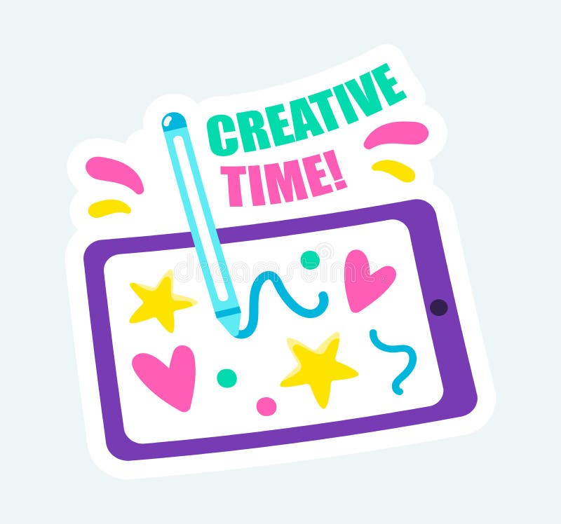 Creative Time Text with Drawing Pencil and Graphic Tablet. Stock Vector ...