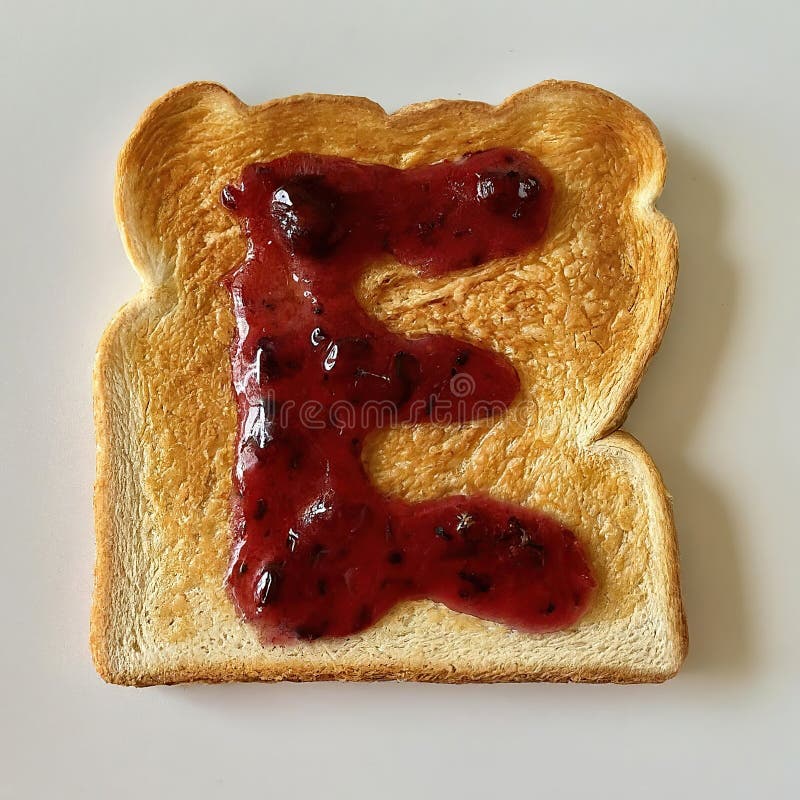 Creative Toast with Berry Jam Forming the Letter E on White Background ...