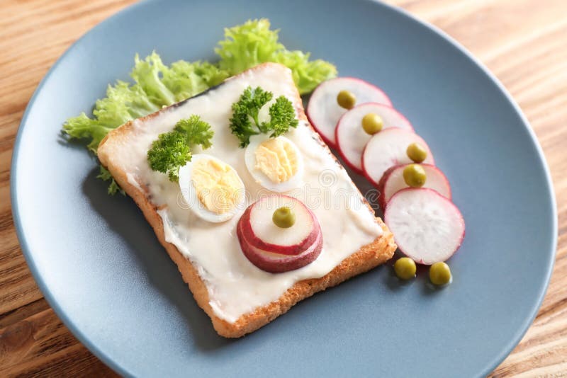 Creative Toast for Child on Plate, Closeup Stock Image - Image of green ...