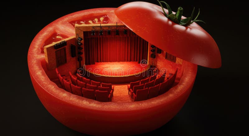 Creative Tomato Theater Design with Red Seats and Stage Inside Fruit ...