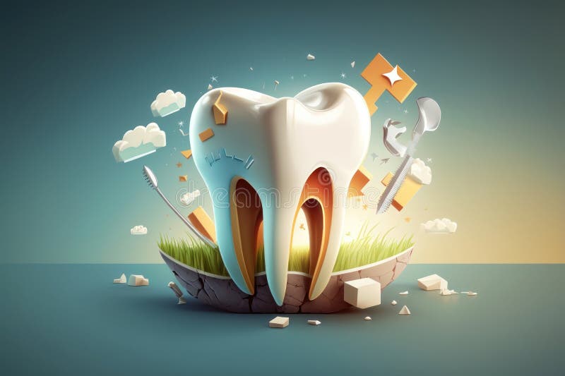 Creative Tooth Illustration, Different Tools for Dental Care. Dental ...