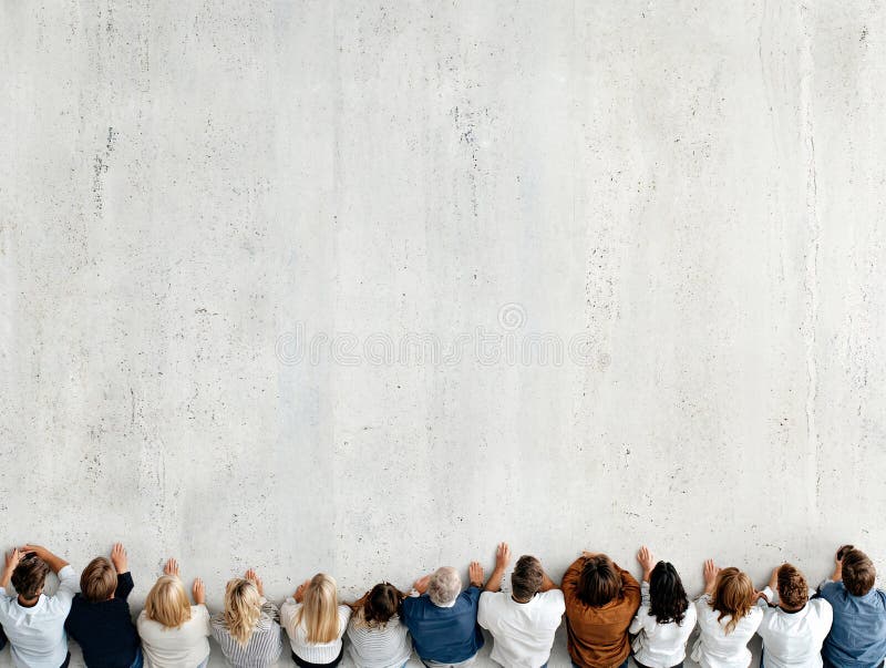 Creative Top-down View of People Pushing Against a White Wall with ...