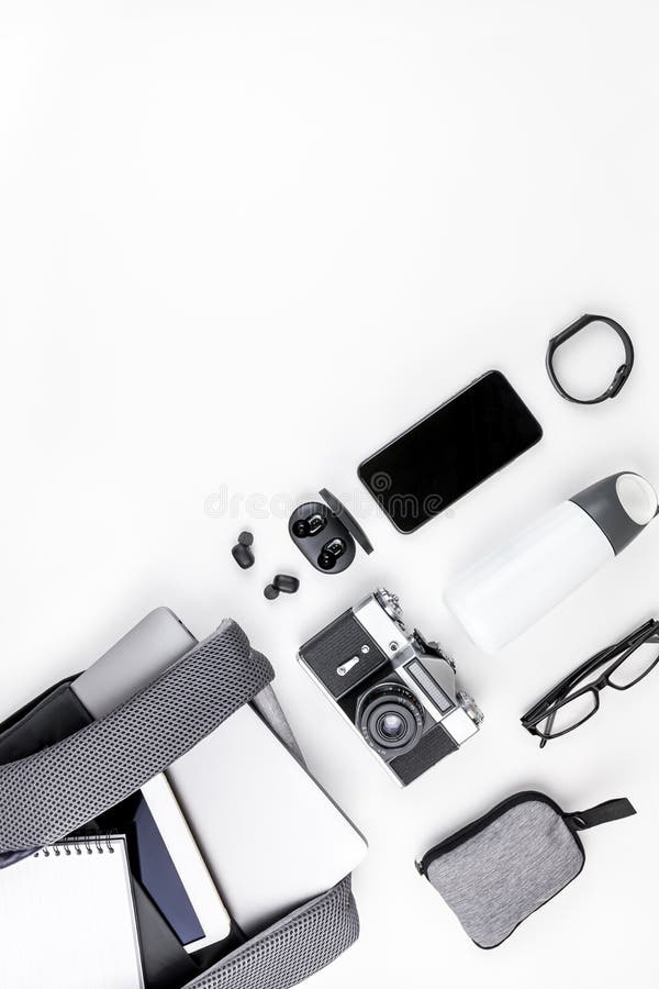 Modern Backpack with Laptop and Tablet Inside Stock Image - Image of ...