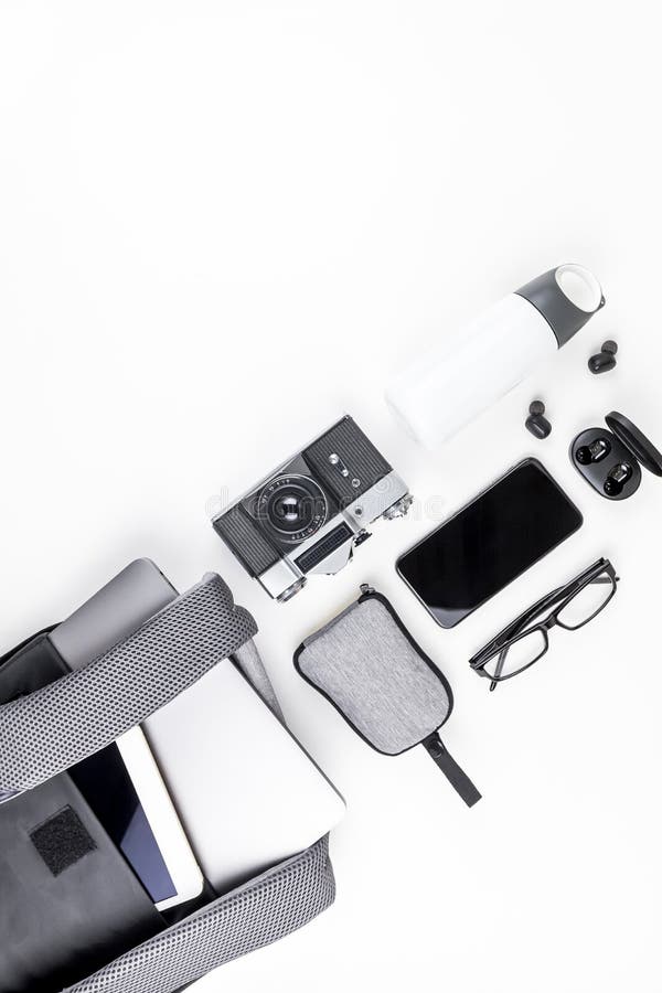 Modern Backpack with Laptop and Tablet Inside Stock Photo - Image of ...