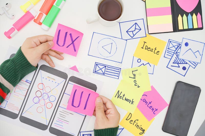 Creative Top View Photo of UX UI Designer Working Space. User ...