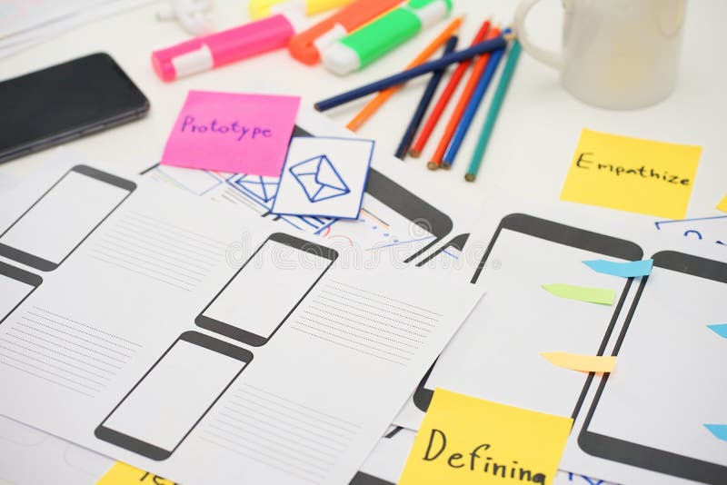 Creative Top View Photo of UX UI Designer Working Space. User ...