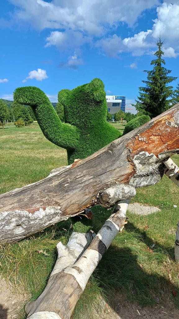 Creative Topiary Sculptures of Various Animal Forms in a Sunny Park ...