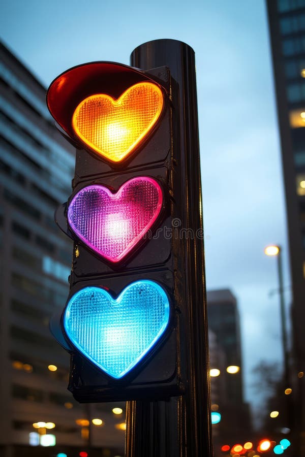 Creative Traffic Light with Heart Shaped Signals Stock Photo - Image of ...