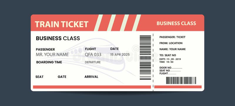 Creative Train Ticket Template Design. Modern Train Ticket Vector Flat ...