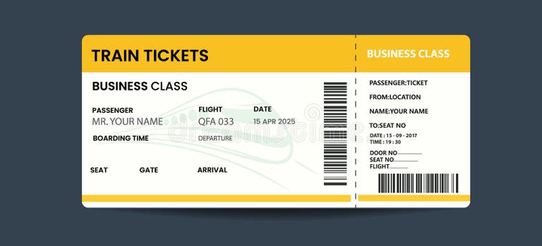 Creative Train Ticket Template Design. Modern Train Ticket Vector Flat ...