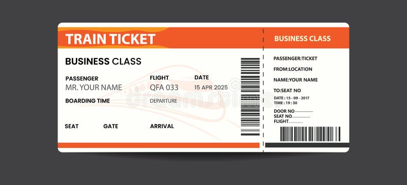 Creative Train Ticket Template Design. Modern Train Ticket Vector Flat ...