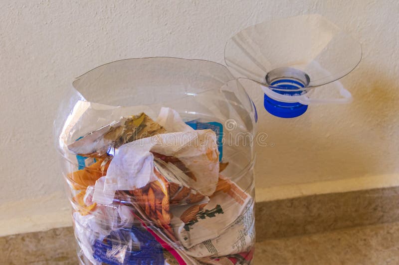 Creative Trash Can Craft from Big Plastic Bottle in Mexico Stock Image ...