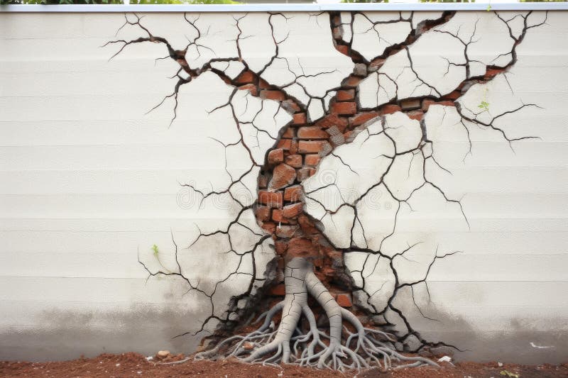 Creative Tree Roots Mural on White Wall Stock Illustration ...