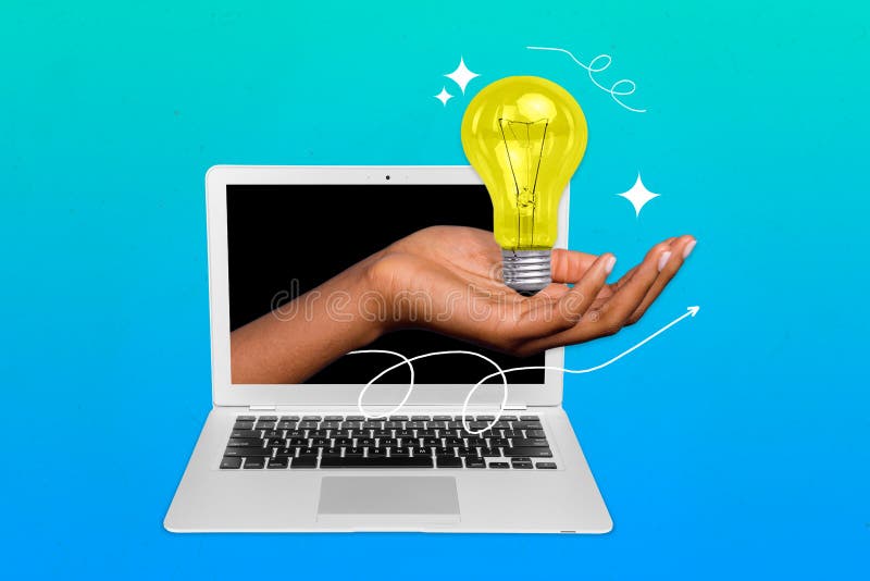 Creative Trend Collage of Computer Modern Technology Hand Holding ...