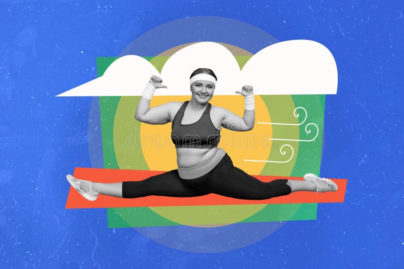 Creative Trend Collage of Fat Female Split Flexibility Sportive ...
