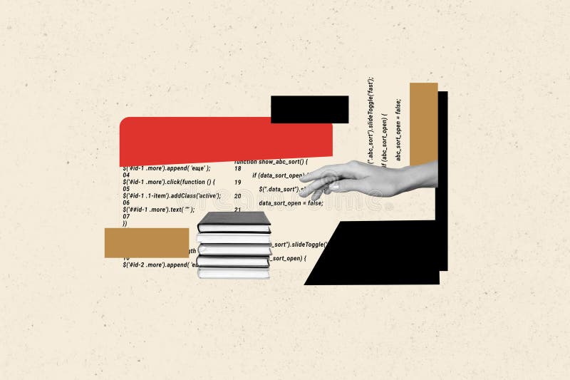 Creative Trend Collage of Hand Take Education Read Book Pile Programmer ...