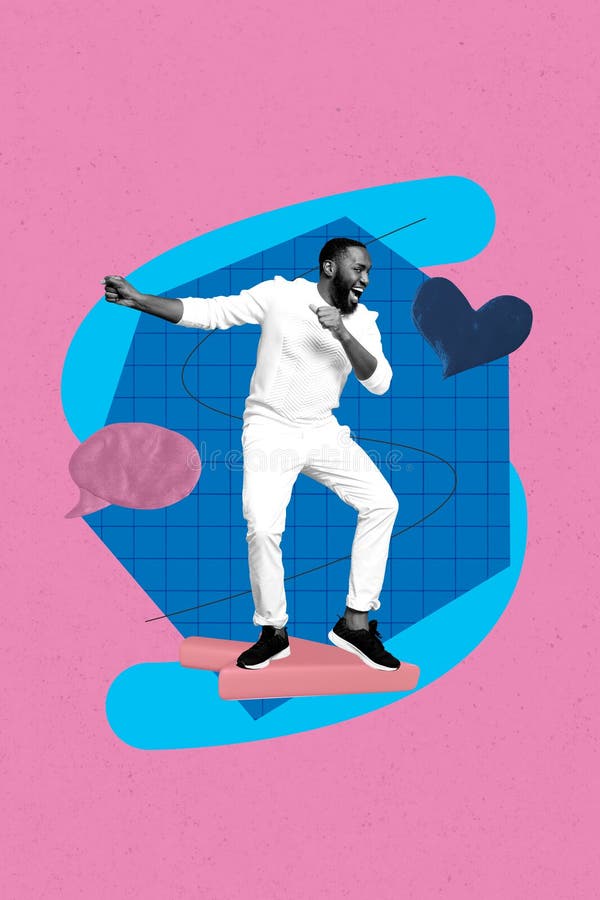 Creative Trend Collage of Person Stand Cursor Dance with Like Comment ...