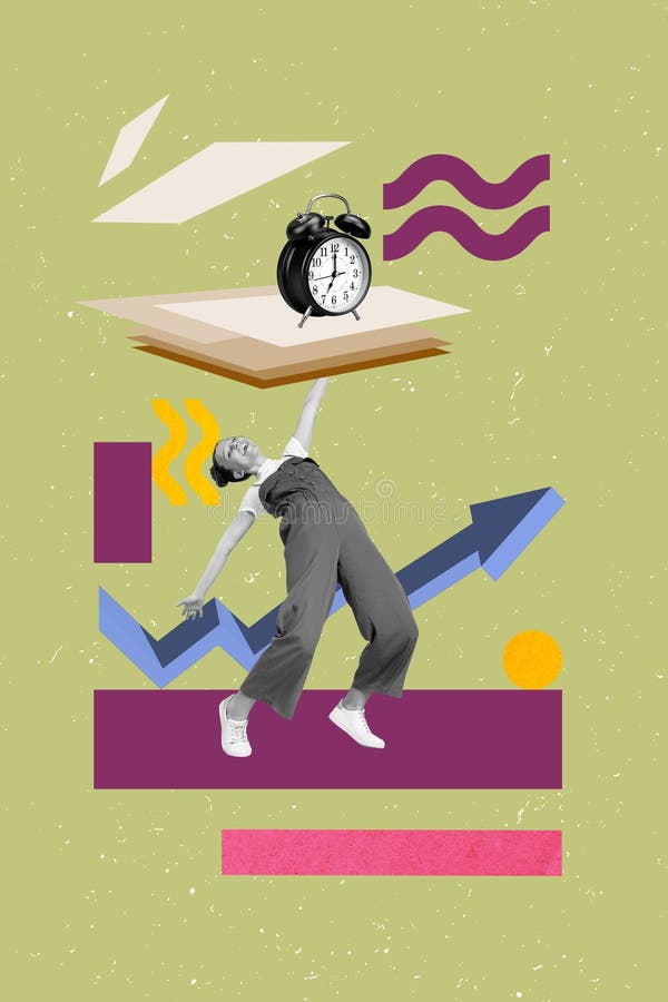 Creative Trend Collage of Person Stand Move Arrows Up with Clock on ...