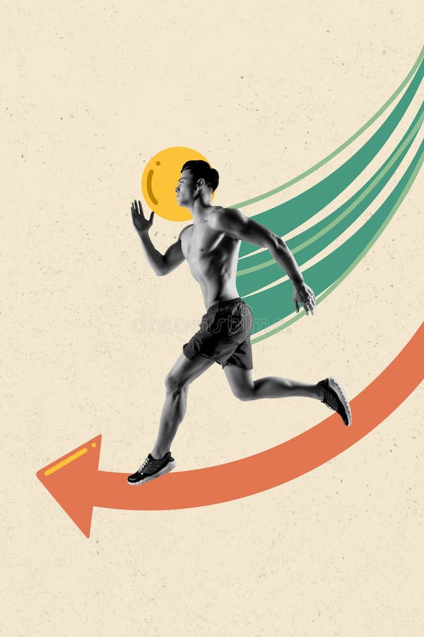 Creative Trend Collage of Running Shirtless Man Training Exercise ...