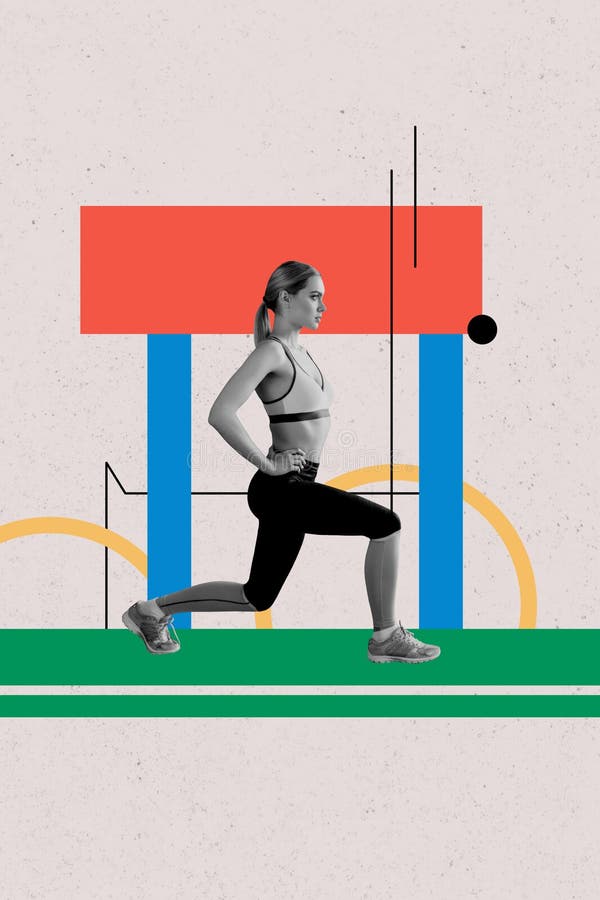 Creative Trend Collage of Squat Lunges Young Female Training Exercise ...