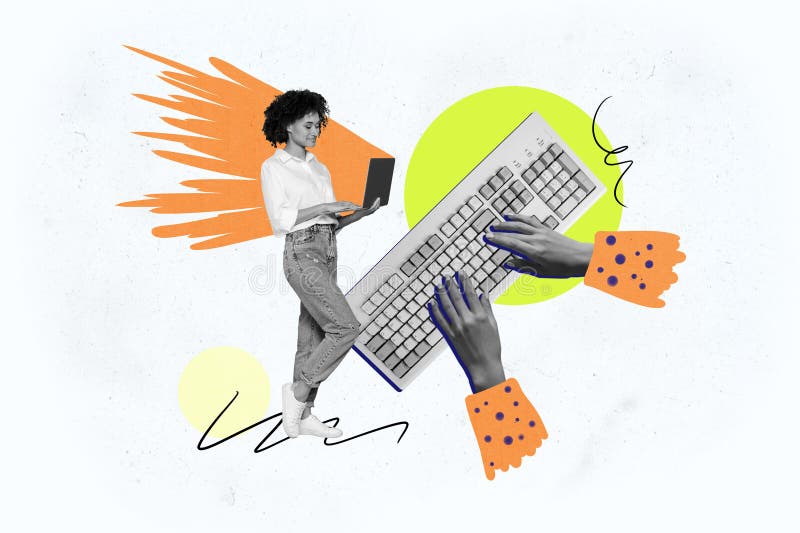 Creative Trend Collage of Typing Hands Keyboard Computer Office Worker ...