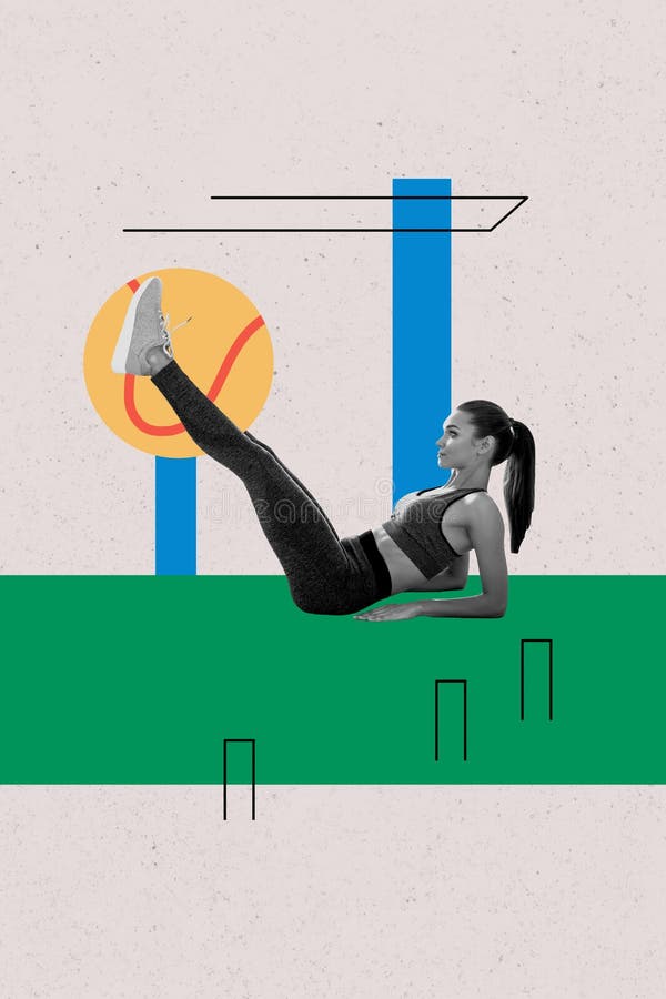 Creative Trend Collage of Young Female Raise Legs Abs Training Exercise ...