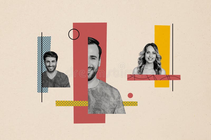 Creative Trend Collage of Young Happy People Teamwork Successful ...