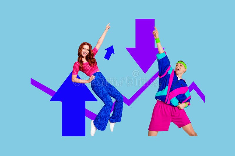 Creative Trend Image Collage of Two People Finger Point Arrows on Blue ...