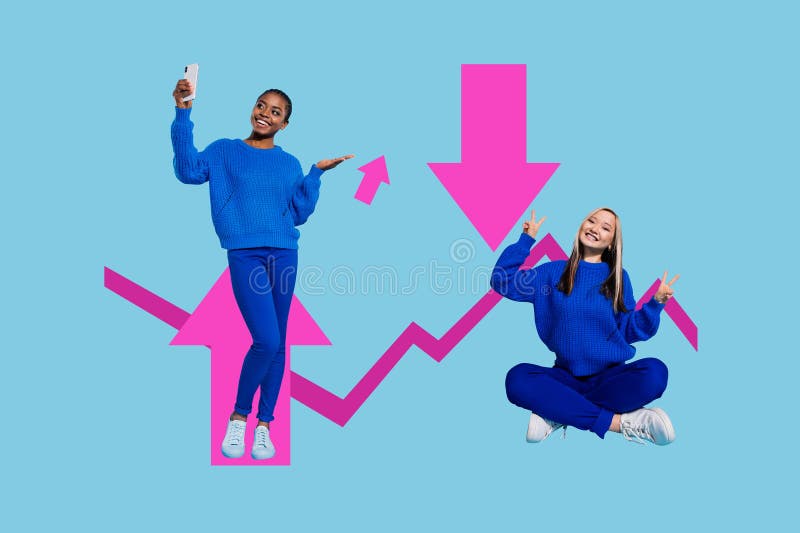 Creative Trend Image Collage of Two Women Using Mobile Gadget Near ...