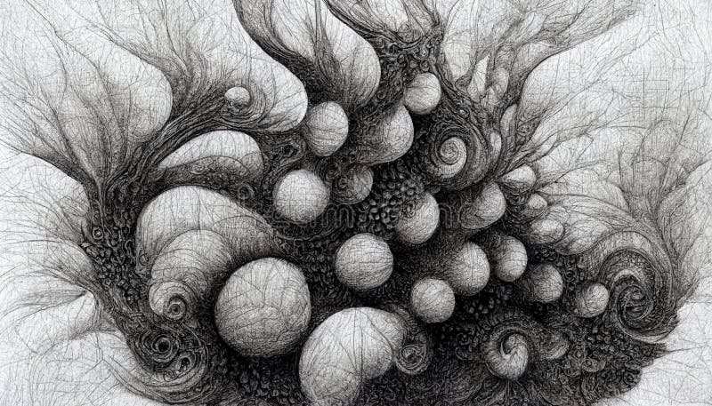 Creative Trendy Abstract Dynamic Surreal Fractal Background in Pencil ...