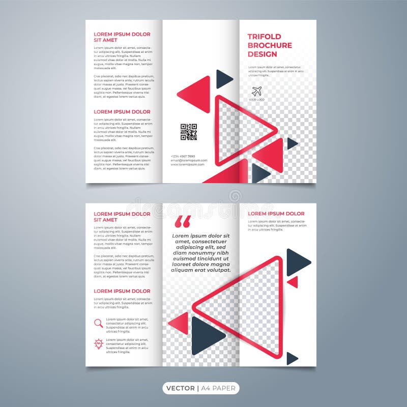 Creative Tri Fold Brochure Template Vector with Red Triangle Stock ...