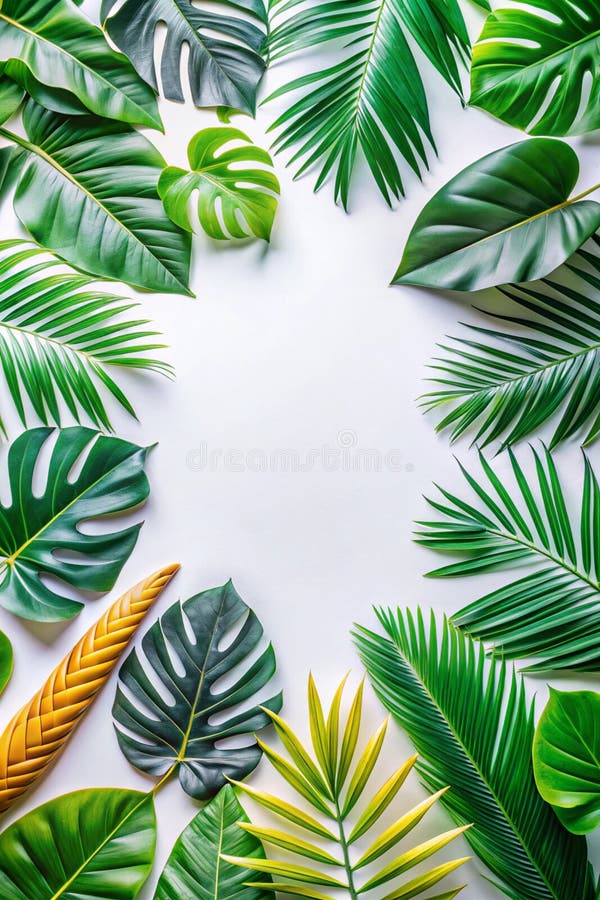 Creative Tropical Leaf Layout on White Background Stock Illustration ...