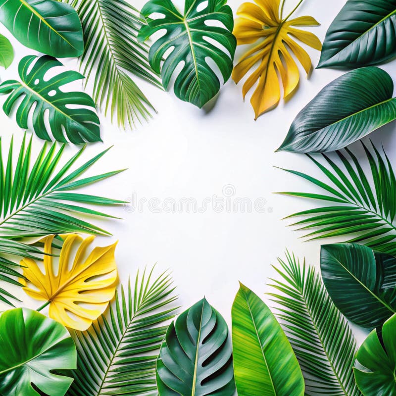 Creative Tropical Leaf Layout on White Background Stock Illustration ...