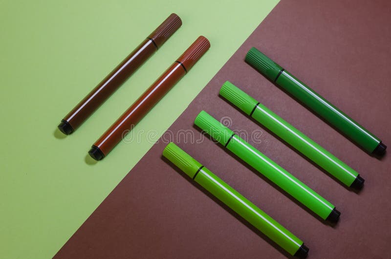 Creative Two-color Composition with Green and Brown Felt-tip Pens Stock ...
