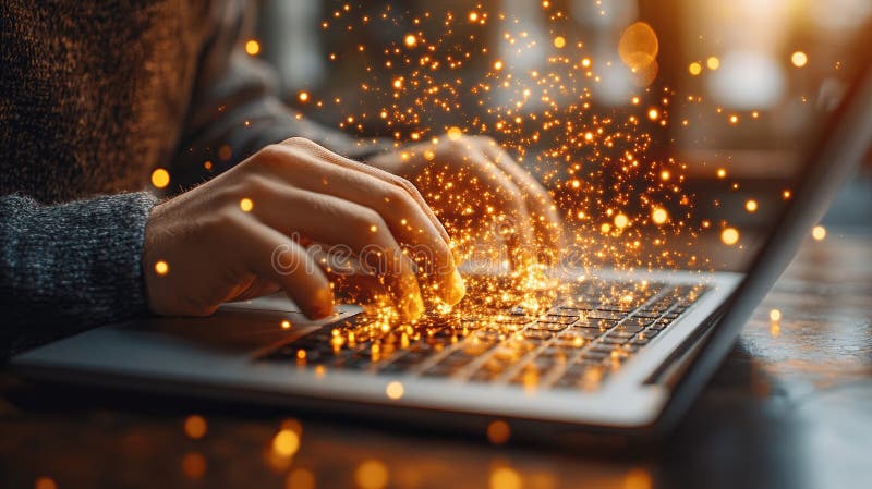 Creative Typing on a Laptop, Sparks Flying Stock Illustration ...