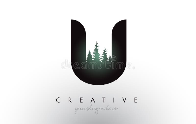 Creative U Letter Logo Idea with Pine Forest Trees. Letter U Design ...