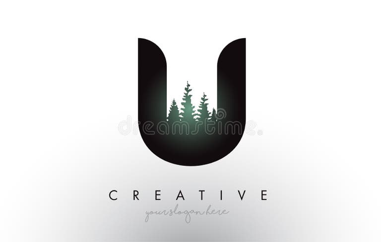 Creative U Letter Logo Idea with Pine Forest Trees. Letter U Design ...