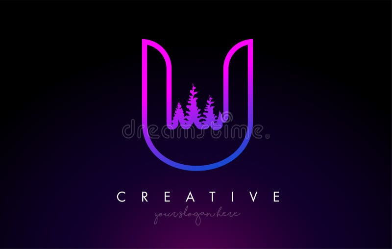 Creative U Letter Logo Idea with Pine Forest Trees. Letter U Design ...