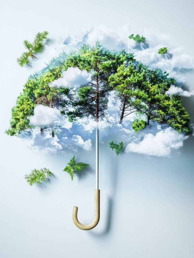 Creative Umbrella Design Featuring a Lush Pine Tree Canopy and Soft ...