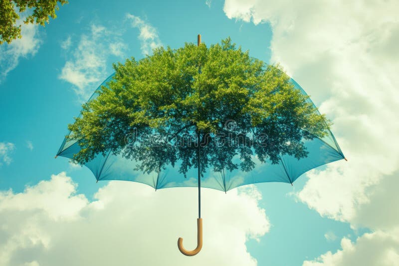 Creative Umbrella Design Featuring a Pine Tree Canopy and Clouds ...
