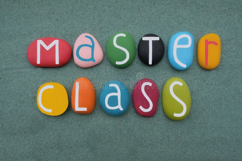 Master Class Text Composed with Multi Colored Stone Letters Over Green ...